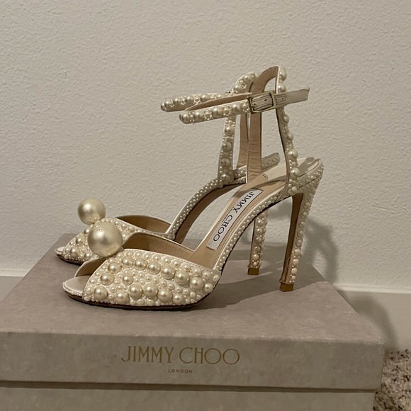 Jimmy Choo | Shoes | Jimmy Choo Sacora 0 White Sandals With All Over ...